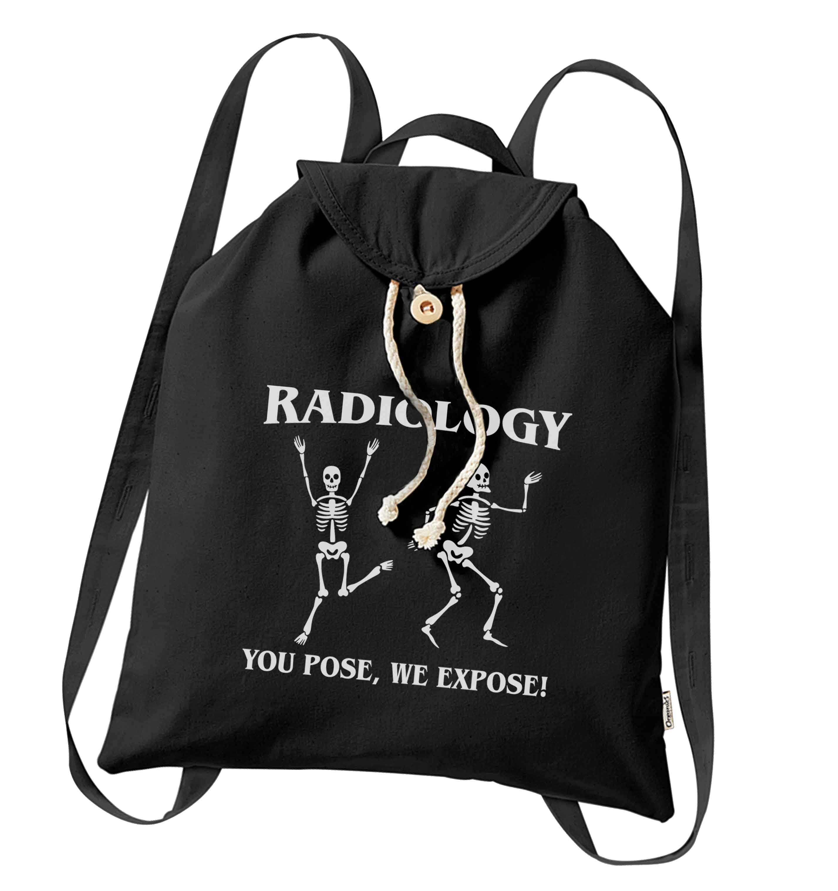 Radiology you pose we expose organic cotton backpack tote with wooden buttons | Flox Creative